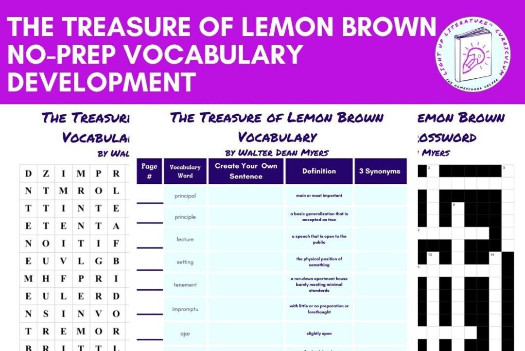 The Treasure of Lemon Brown No-prep Vocabulary Development by Light up ...