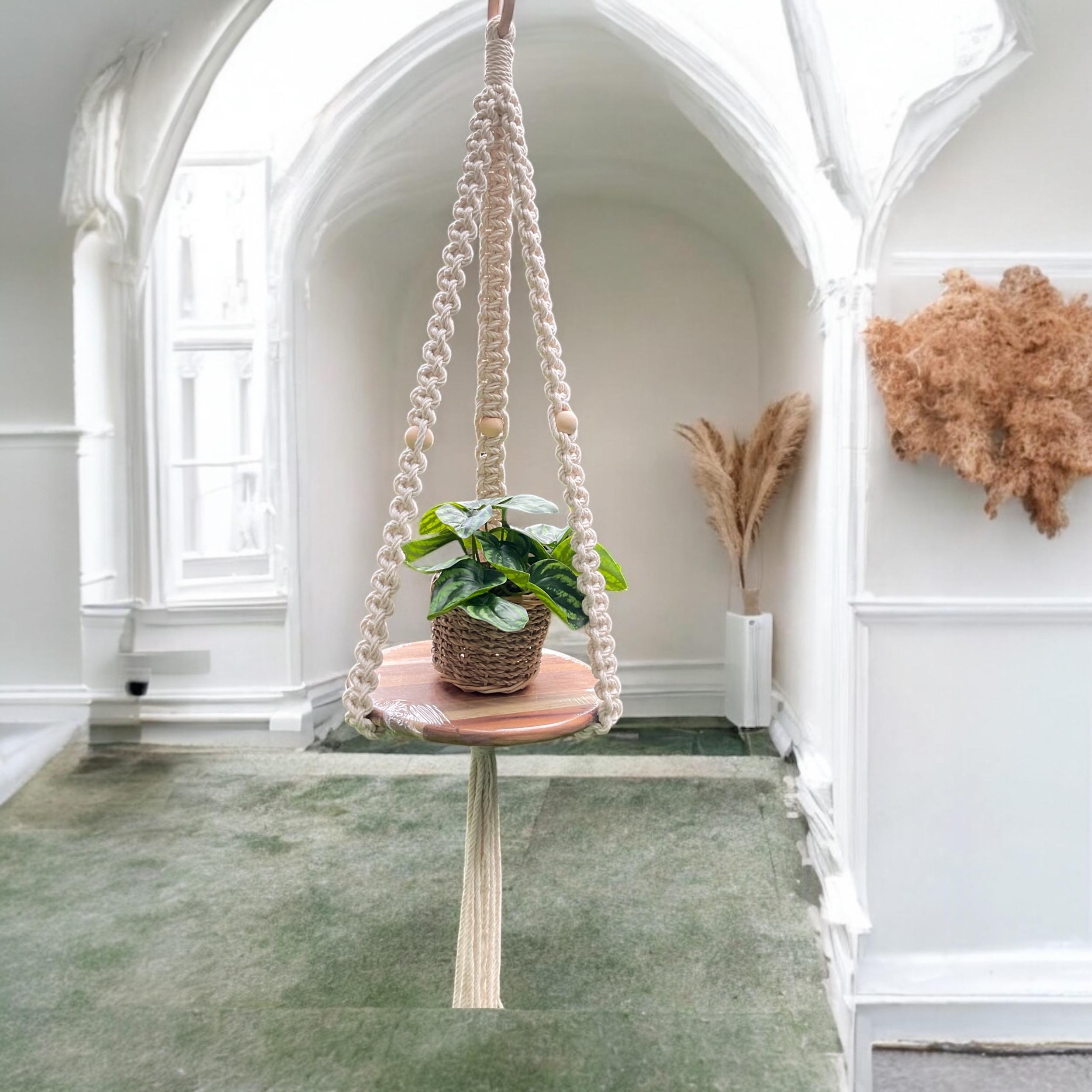 Macrame Plant Hanger With Acacia Wood Shelf: Boho Home Decor - Etsy