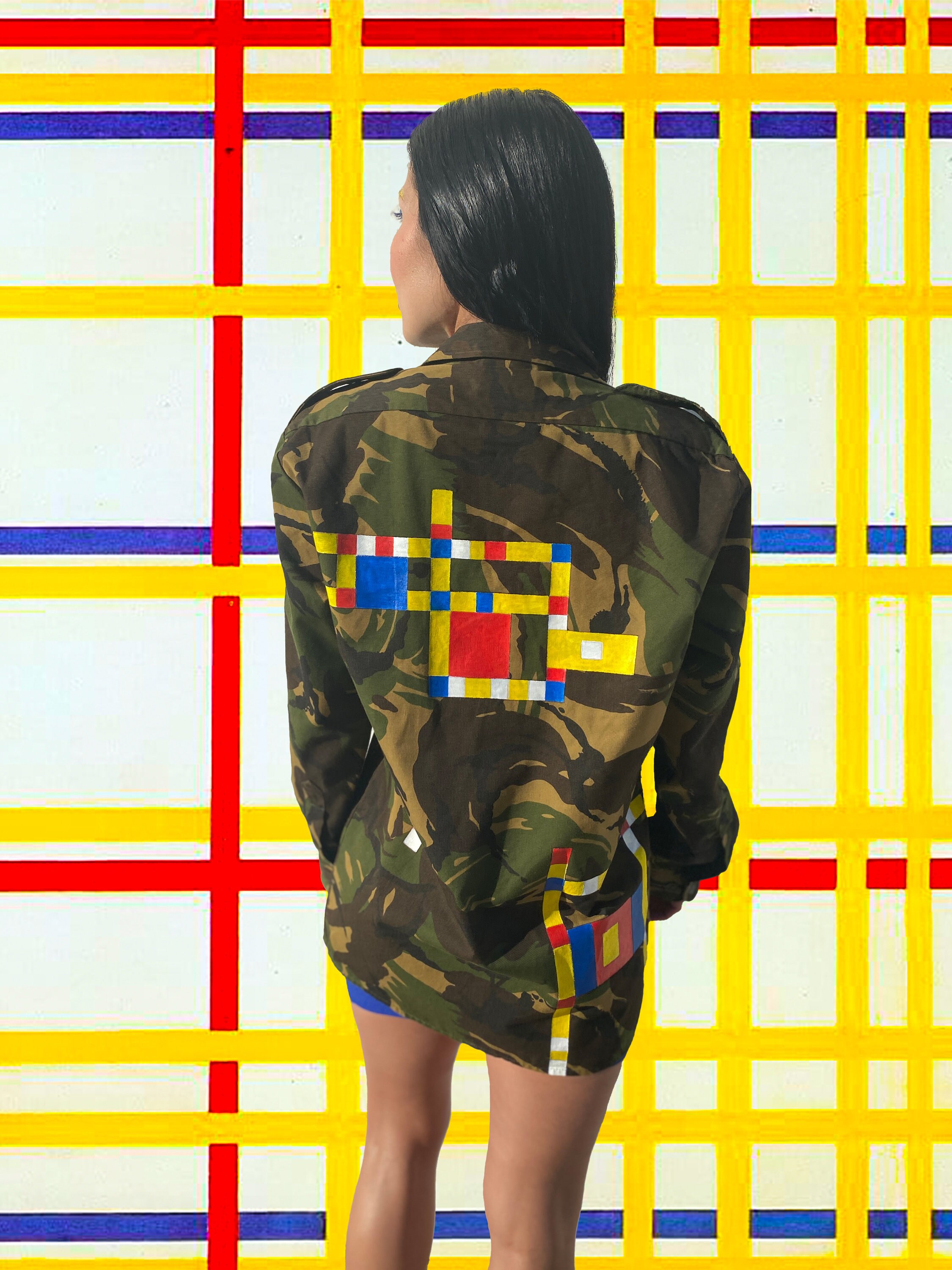 Custom Painted Abstract Art Vintage Jacket Hand-painted Unique Mondrian ...