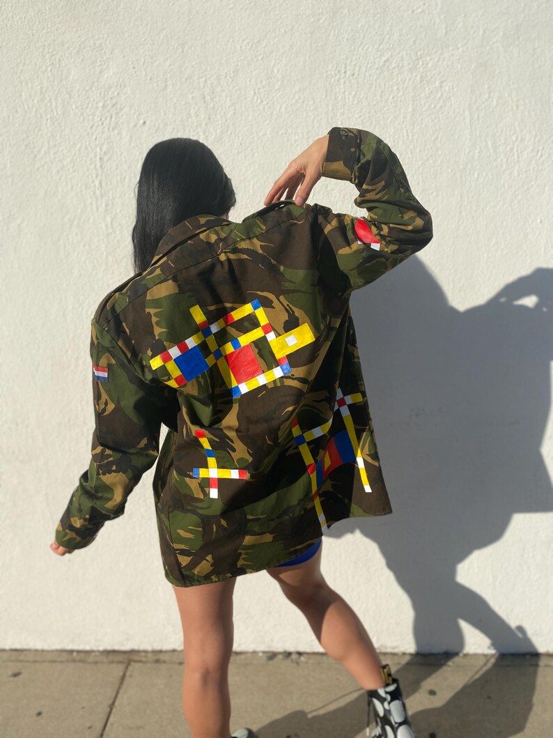 Hand-painted Mondrian Camo Jacket, Upcycled Dutch Army Shirt, Wearable ...