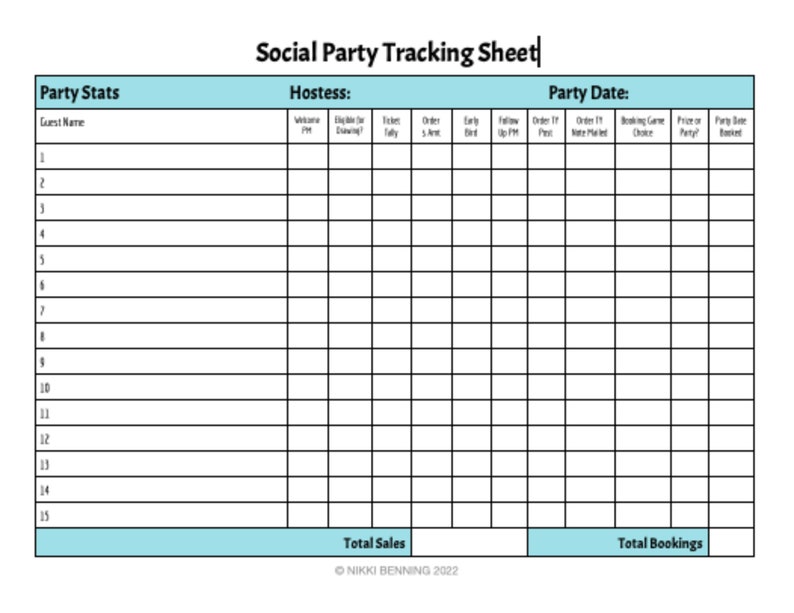 Social Party Tracking Sheet - Etsy