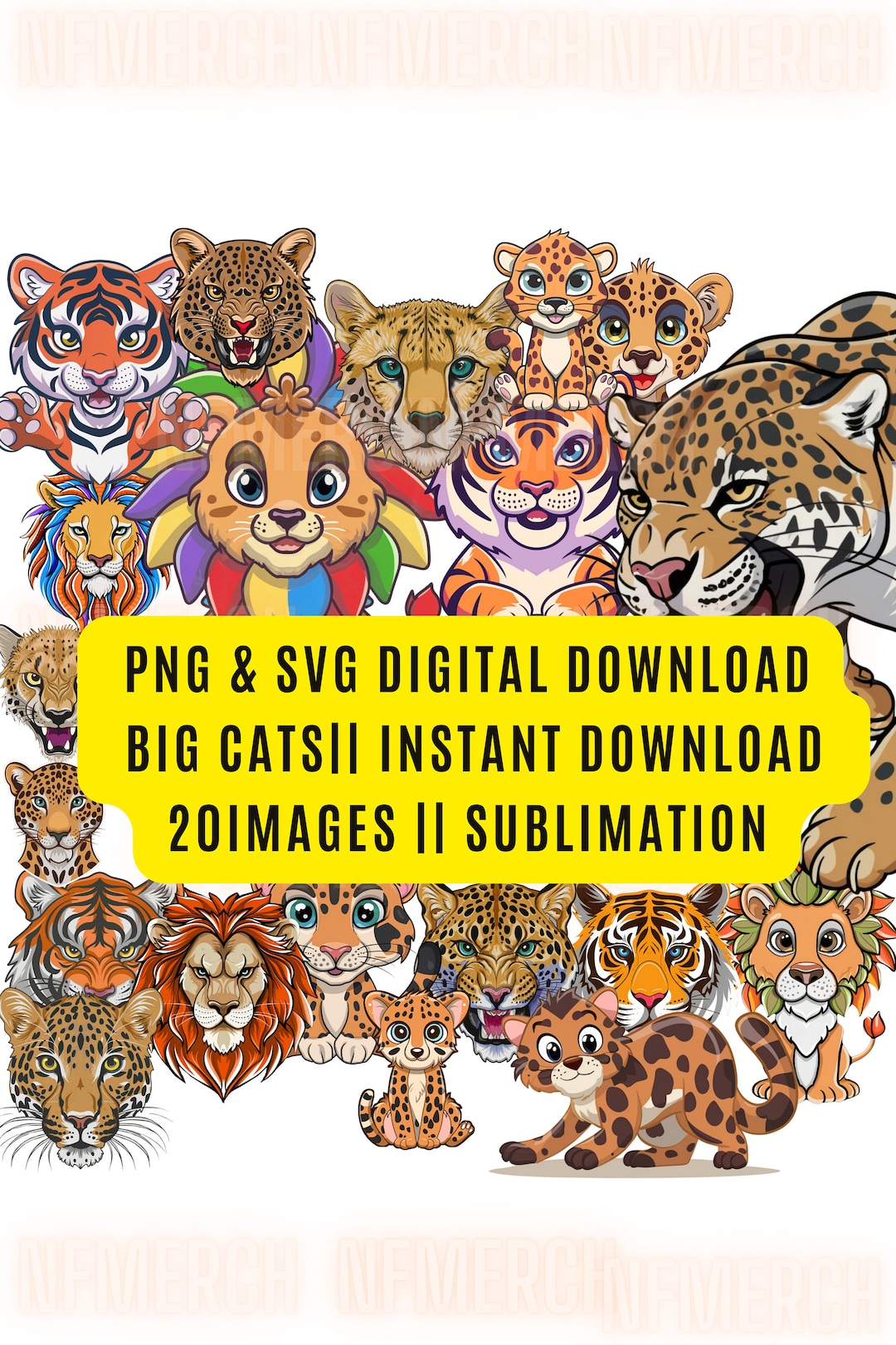 Big Cats PNG, 20 Images, Perfect for Sublimation Design, Gifts for Big ...