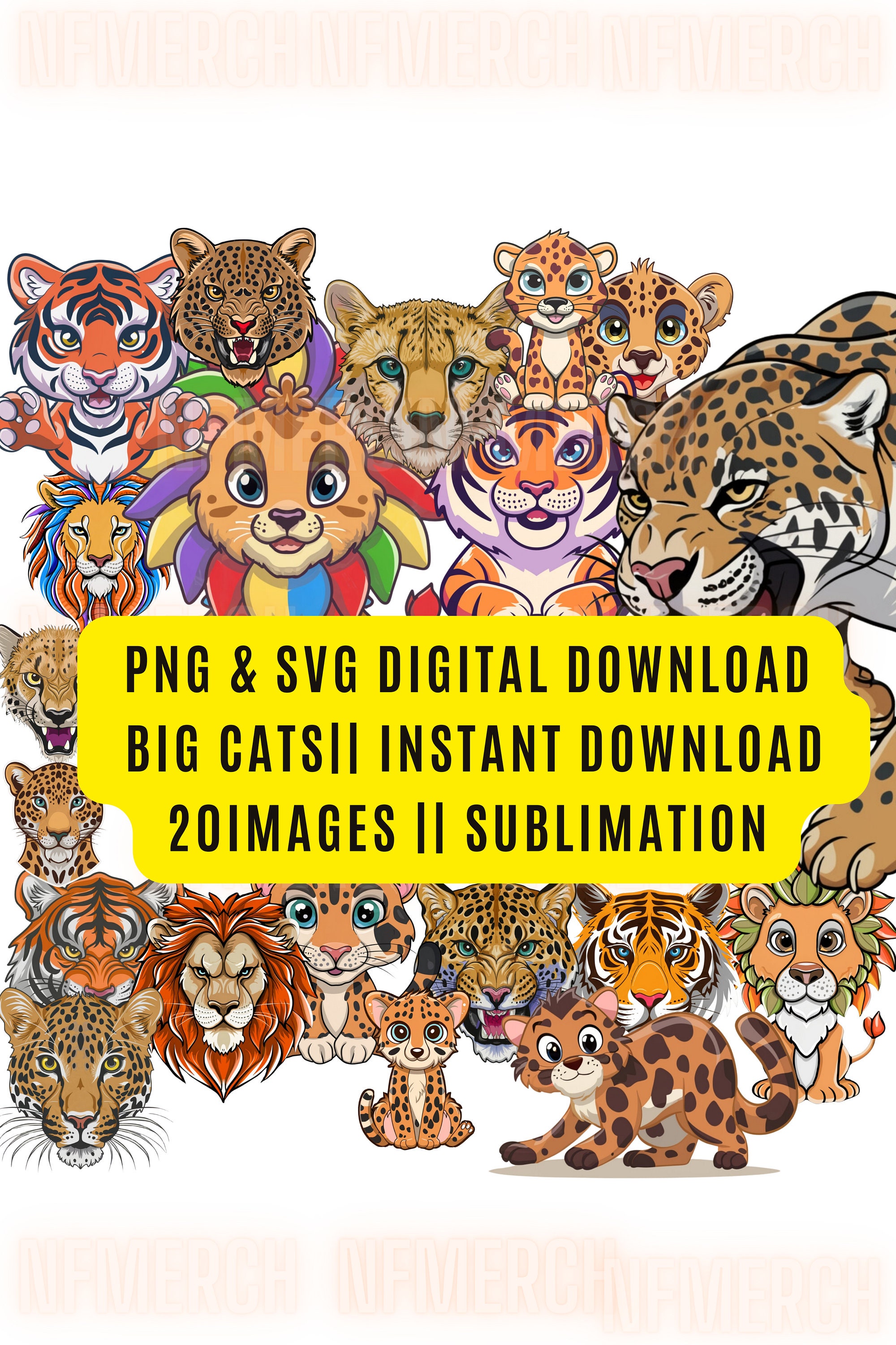 Big Cats PNG, 20 Images, Perfect for Sublimation Design, Gifts for Big ...