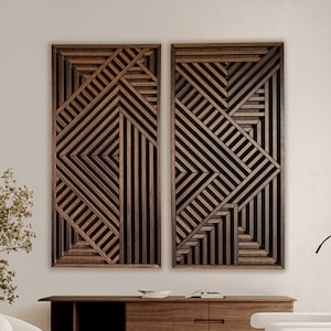 Modern Wood Wall Art Set | Large Modern Wood Wall Hangings | Geometric ...