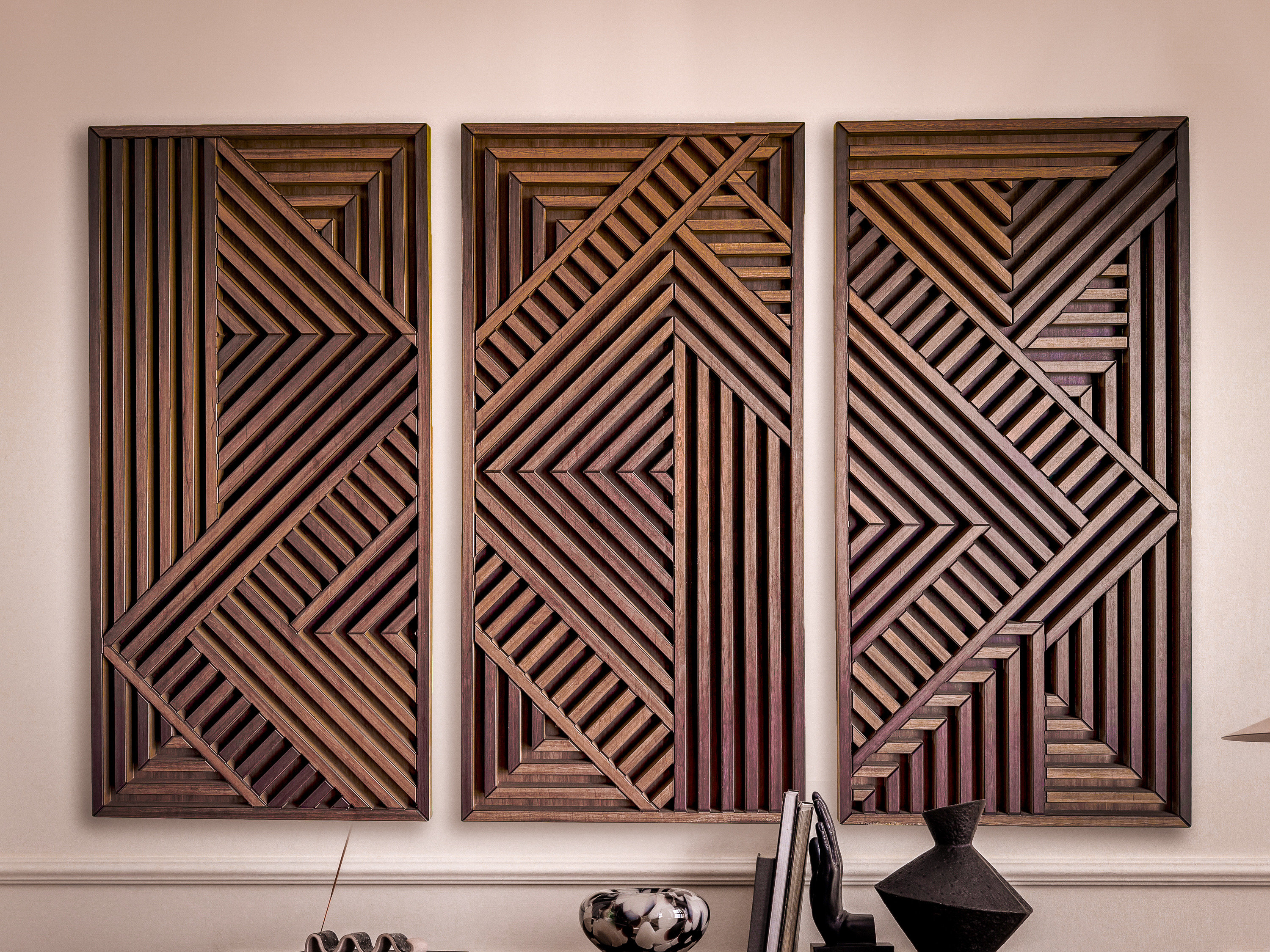 Modern Wood Wall Art Set Large Modern Wood Wall Hangings Geometric Wood ...