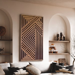 Modern Wood Wall Art Set | Large Modern Wood Wall Hangings | Geometric ...