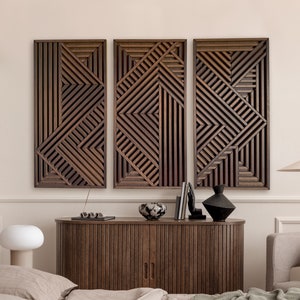 Modern Wood Wall Art Set | Large Modern Wood Wall Hangings | Geometric ...