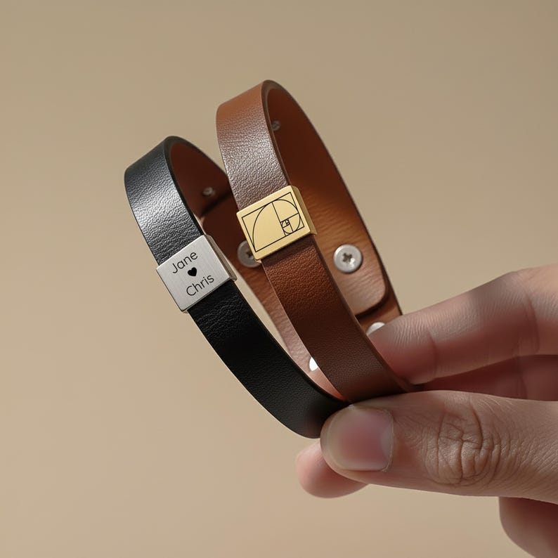 Fibonacci Spiral Jewelry, Golden Ratio Gift, Mens Leather Bracelets ...