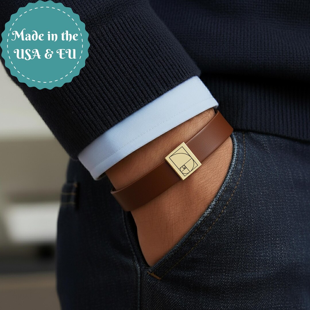 Fibonacci Spiral Jewelry, Golden Ratio Gift, Mens Leather Bracelets ...