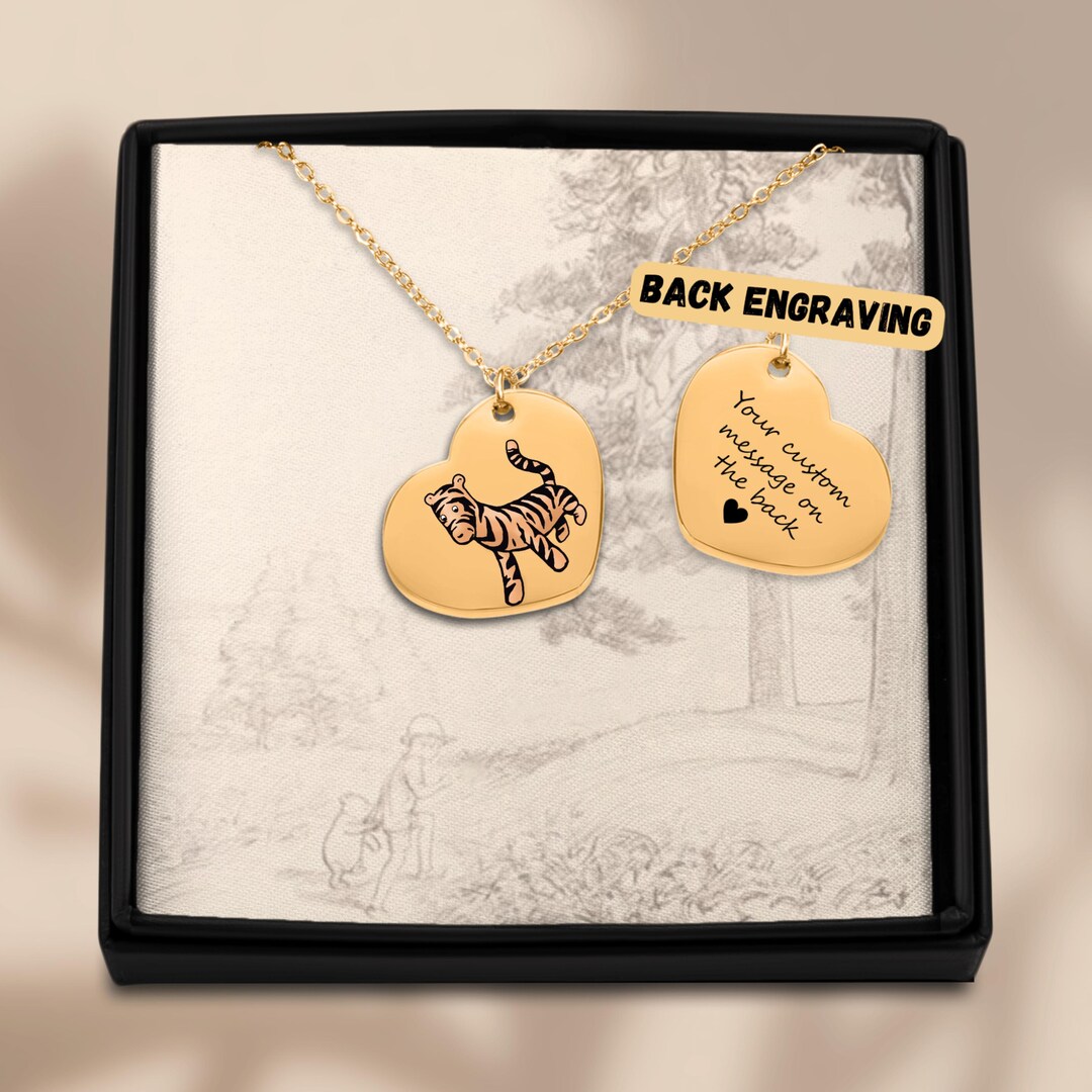 Classic Tigger Engraved Pooh Heart Necklace, Personalized 18k Gold ...