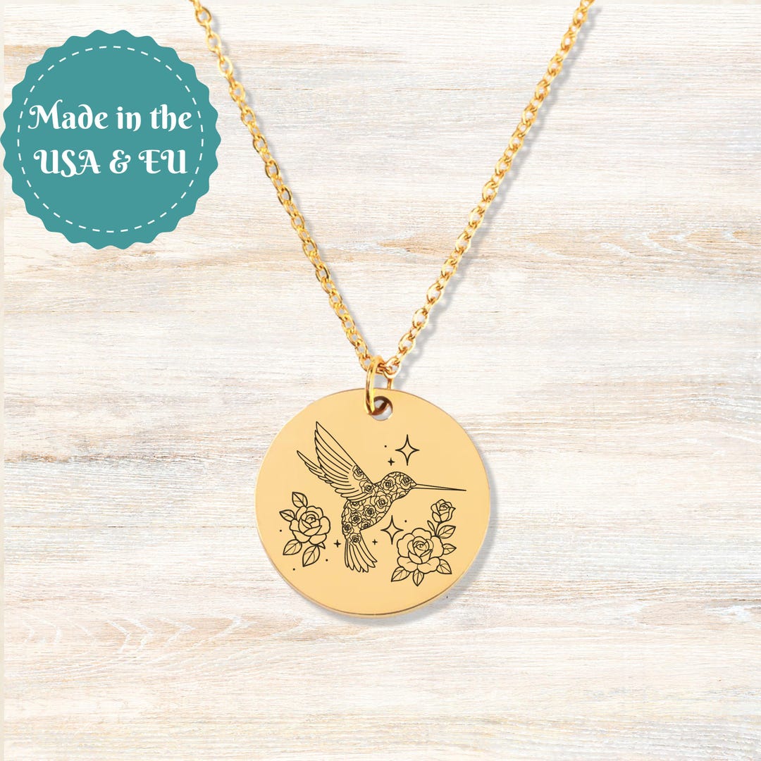Tiny Hummingbird Necklace, Nature Inspiration Jewelry, Engraving Rose ...