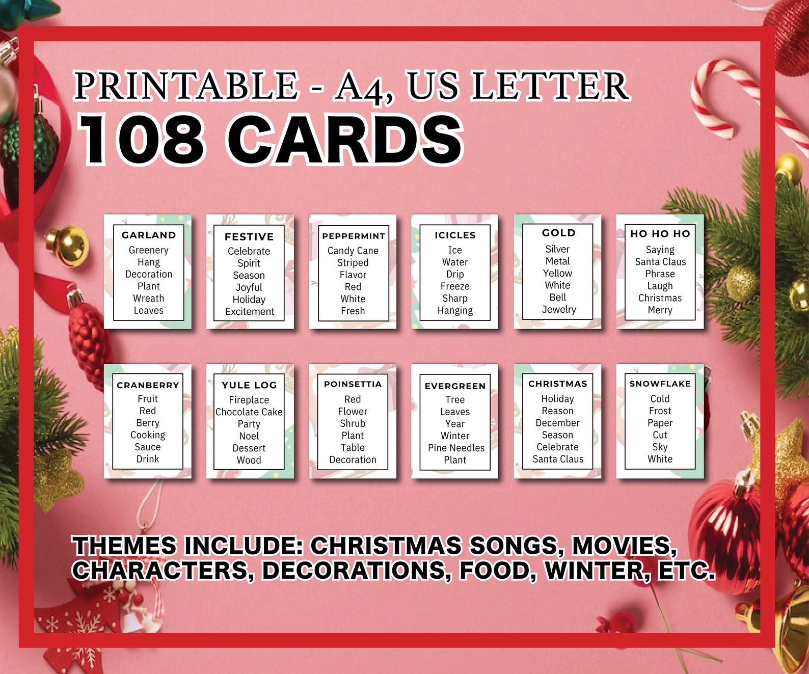 Christmas Taboo Card Game, Printable, Customizable Holiday Fun for the ...