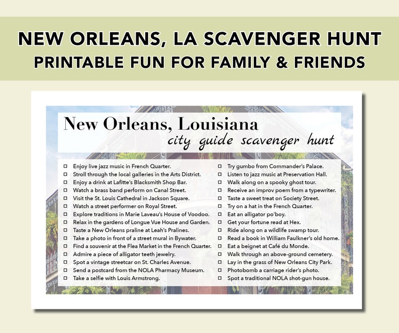 New Orleans, LA - City Guide Scavenger Hunt - Fun Activity for Family ...
