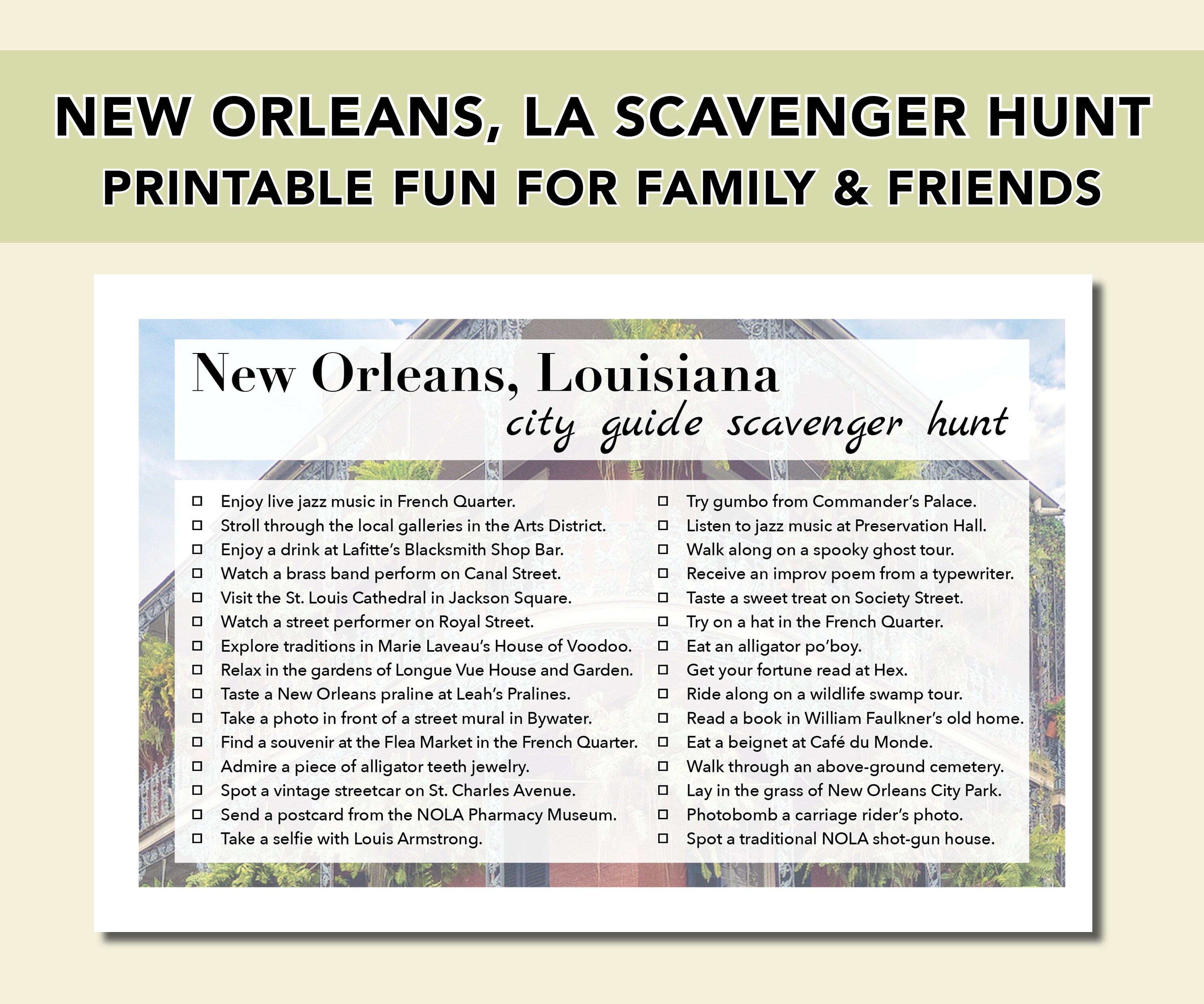 New Orleans, LA - City Guide Scavenger Hunt - Fun Activity for Family ...