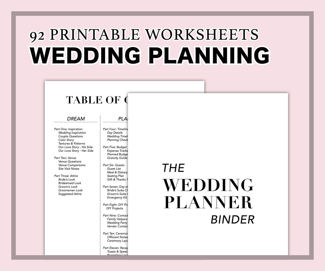 Wedding Planning Worksheet Bundle - Printable Pages, Digital Download ...