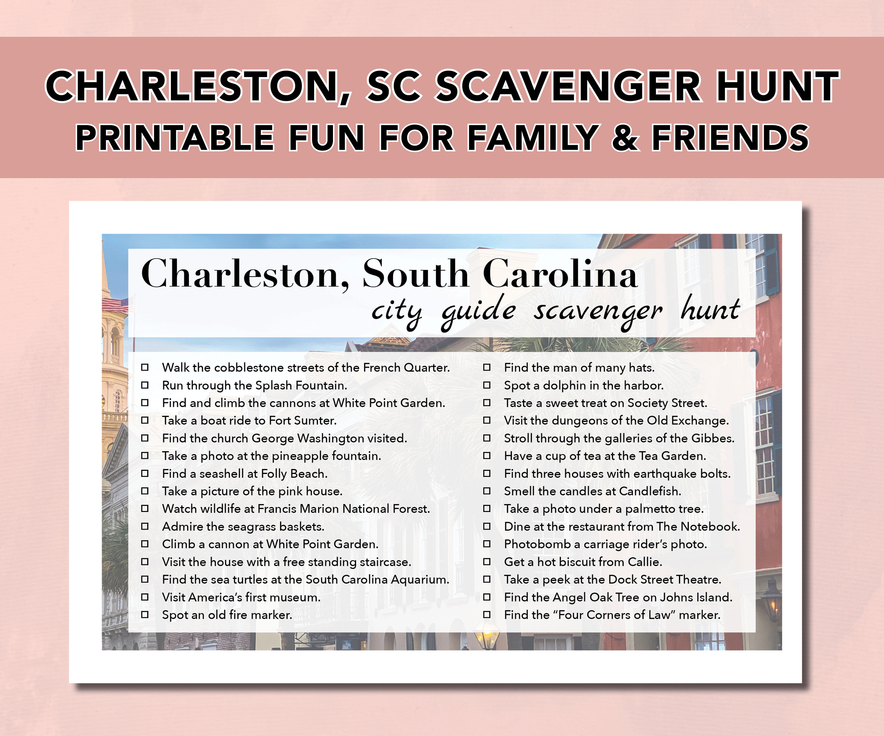 Charleston, SC - City Guide Scavenger Hunt - Fun Activity for Family ...