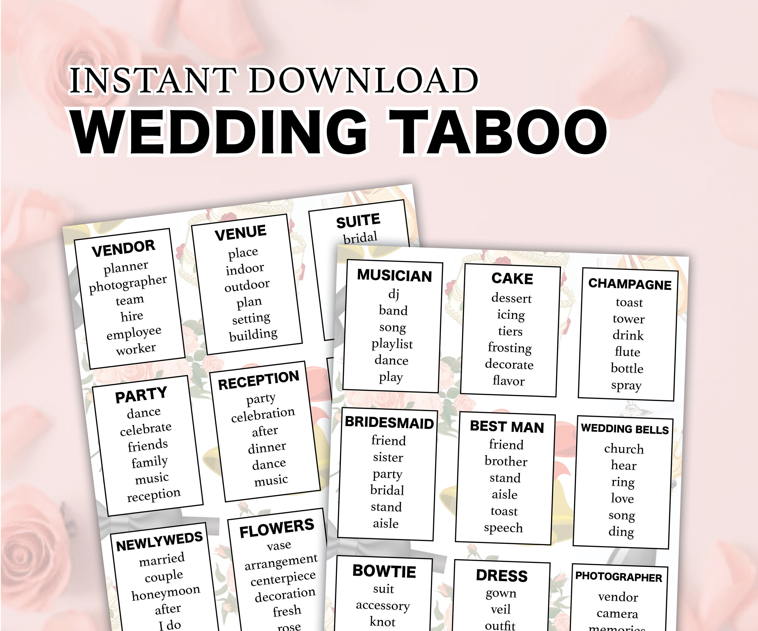 Wedding Shower Taboo Card Game - Printable Shower Fun for Family ...