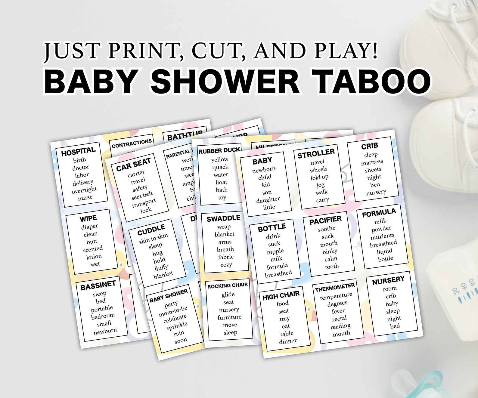 Baby Shower Taboo Card Game - Printable Shower Fun for Family, Friends ...