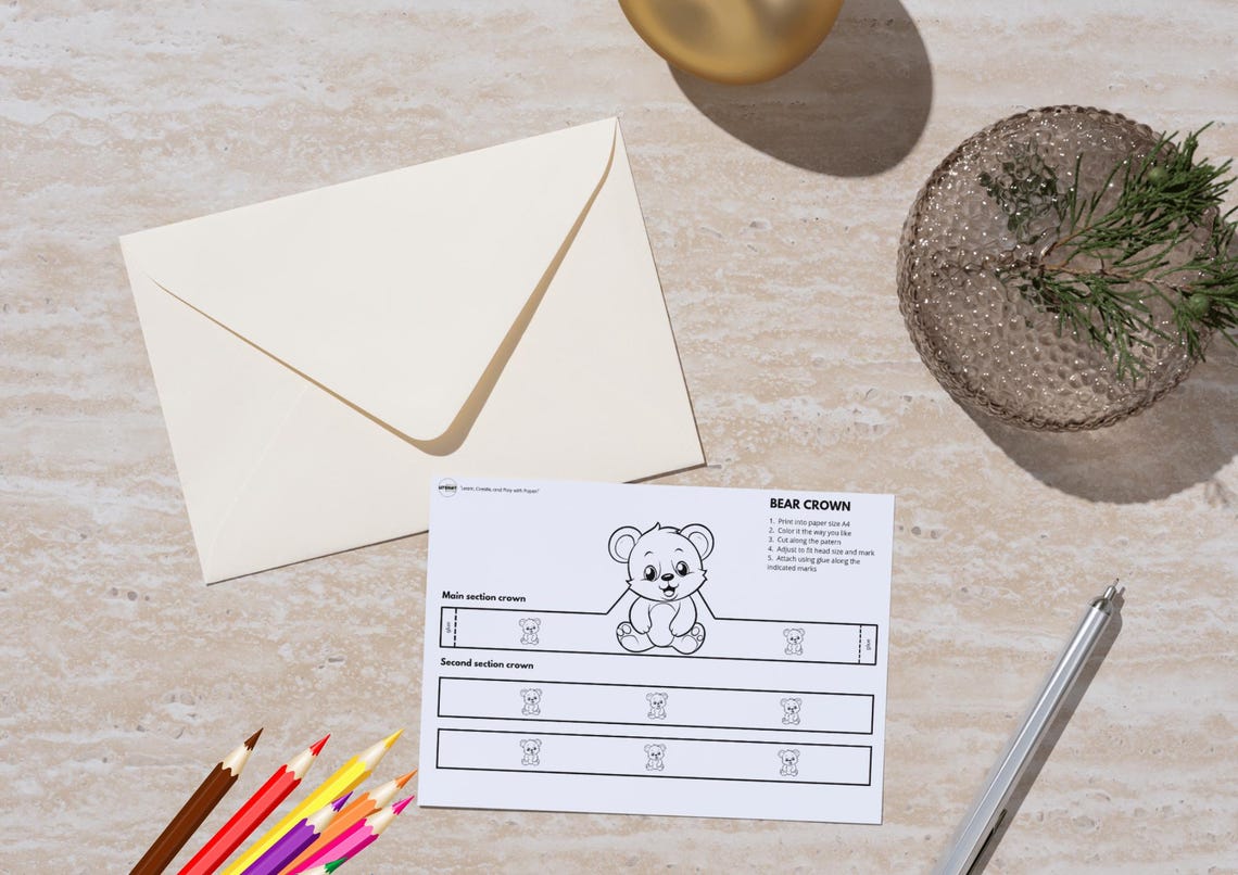 Printable Animal Crown for Kids – Bear Paper Crown (A4 PDF) | DIY Craft ...