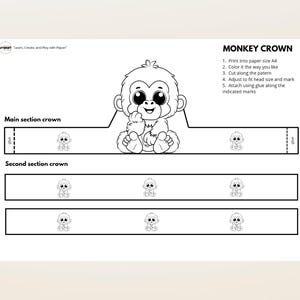 Printable Animal Crown for Kids – Monkey Paper Crown (A4 PDF) | DIY ...