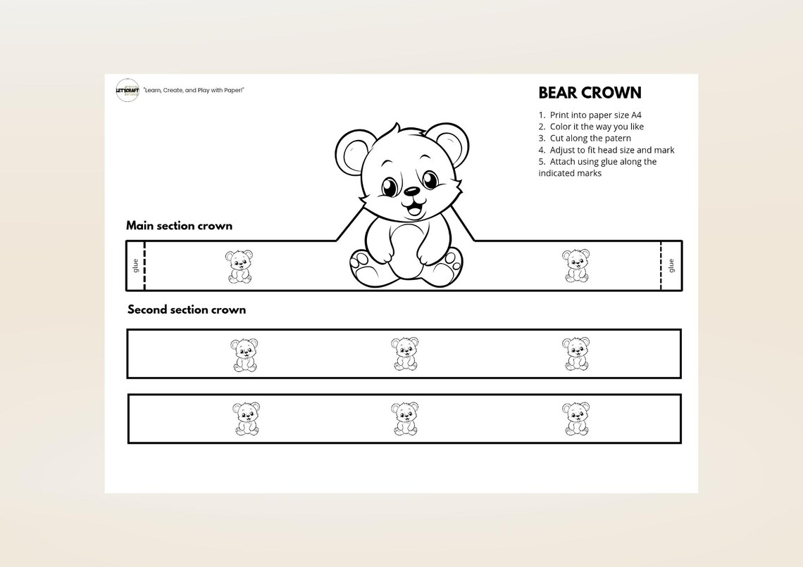 Printable Animal Crown for Kids – Bear Paper Crown (A4 PDF) | DIY Craft ...