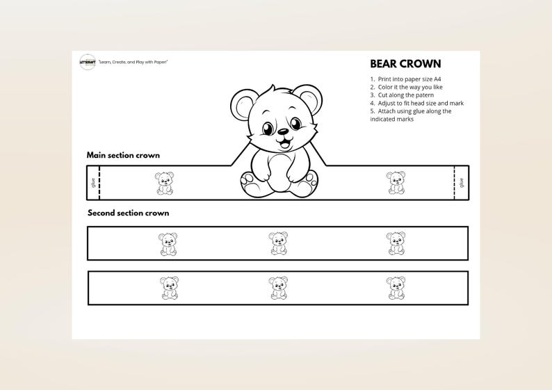 Printable Animal Crown for Kids – Bear Paper Crown (A4 PDF) | DIY Craft ...
