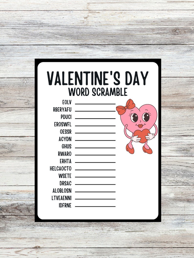 Printable Valentine's Day Word Scramble Worksheet - Etsy