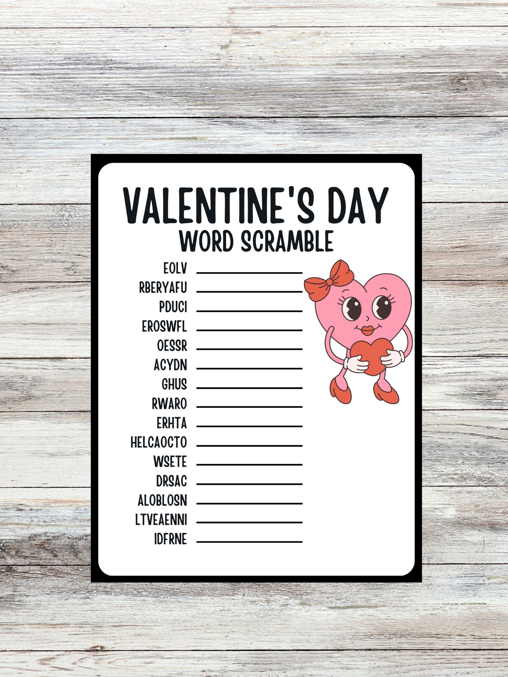 Printable Valentine's Day Word Scramble Worksheet - Etsy