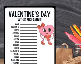 Valentine's Day Word Scramble Activity Worksheet, Printable for ...