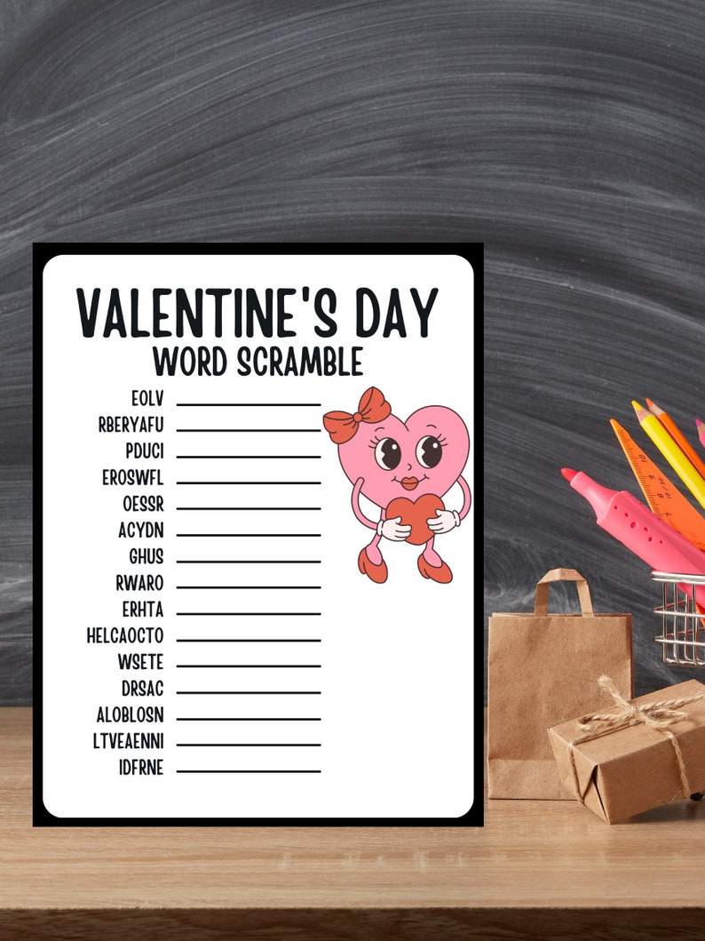 Printable Valentine's Day Word Scramble Worksheet - Etsy