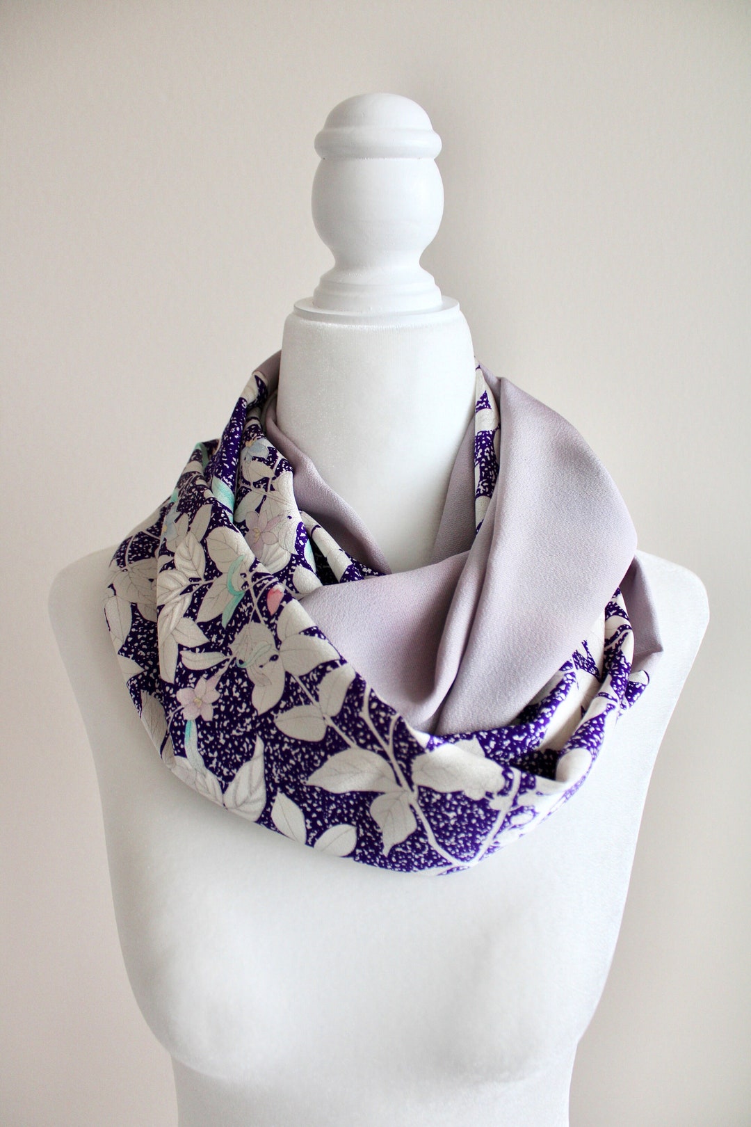 Handmade Japanese Kimono Silk Scarf Vintage Unique Gift for Her Purple ...