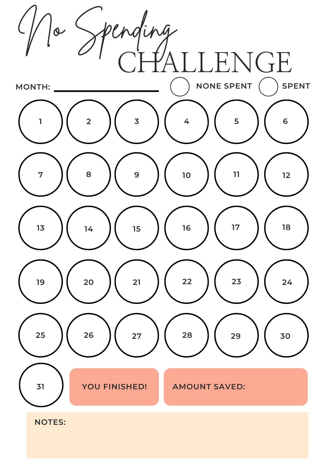 No Spending Challenge, Get Back on Track, Cute Savings Money Planner ...