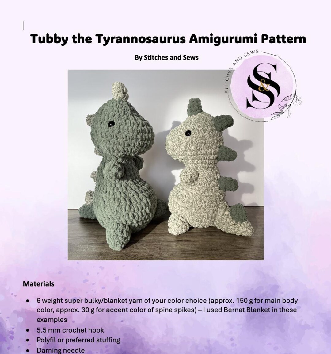 Tubby the Tyrannosaurus T-rex Amigurumi Crochet Pattern - Dinosaur Toy ...