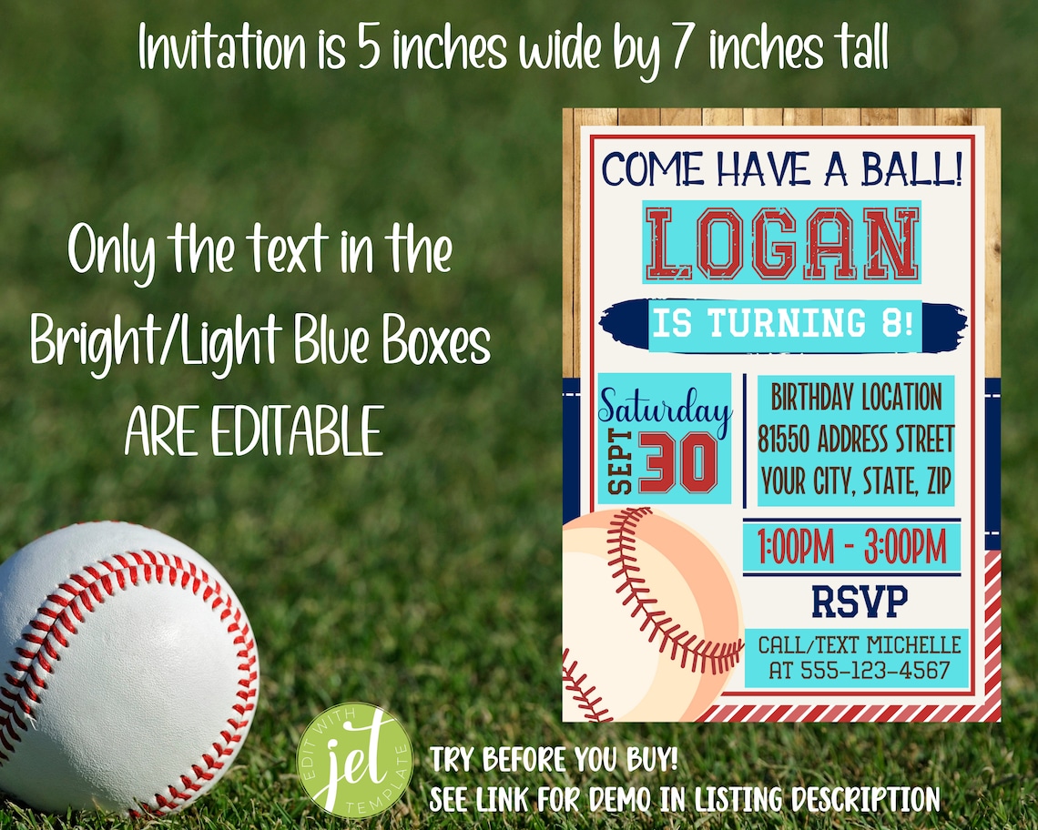 Editable Baseball Invitation, Baseball Birthday Invitation, Baseball ...