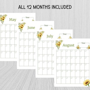 Sunflower Undated Monthly Planner, Digital Planner, Printable Planner ...