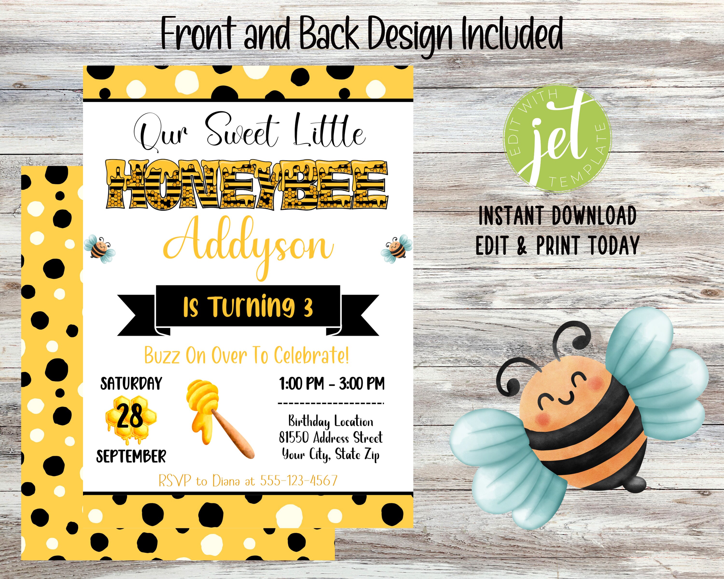 Editable Honey Bee Invitation Honey Bee Birthday Invitation - Etsy