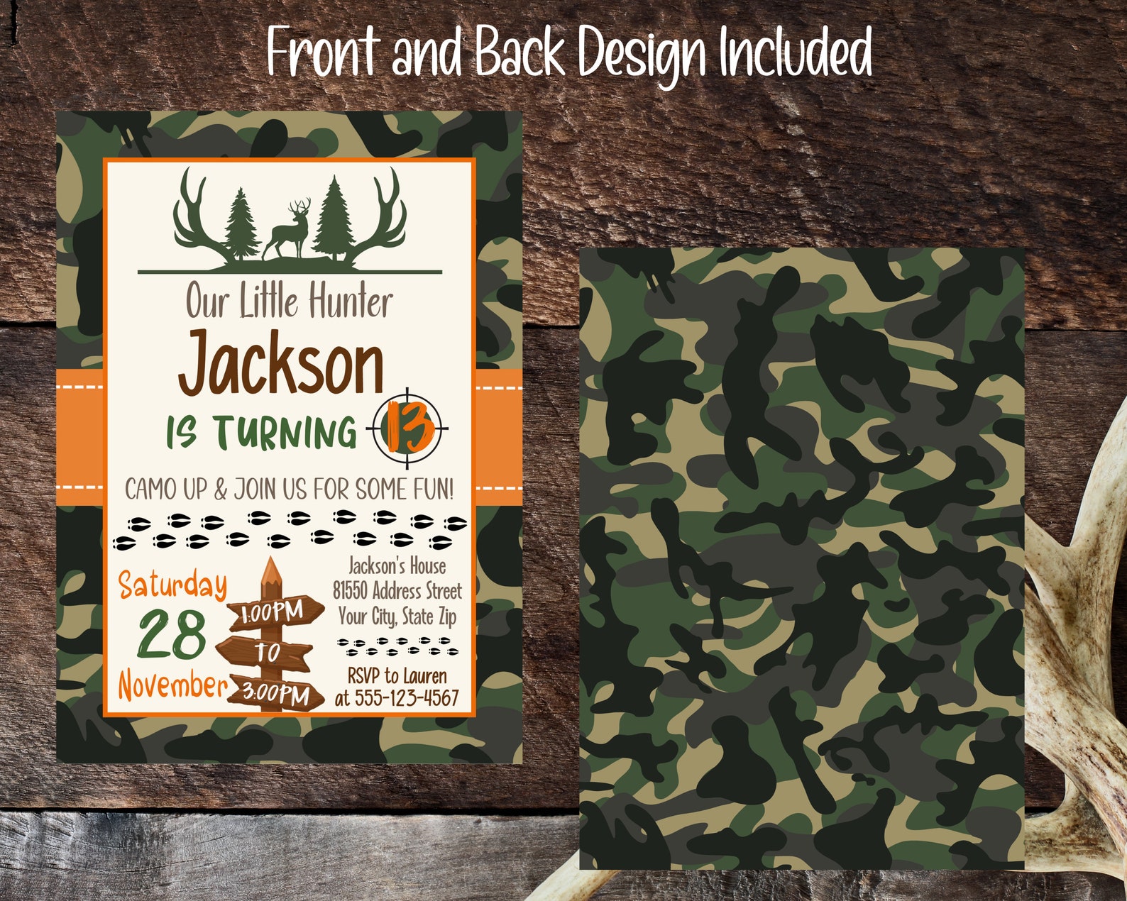 Editable Hunting Birthday Invitation, Camo Birthday Invitation, Deer ...