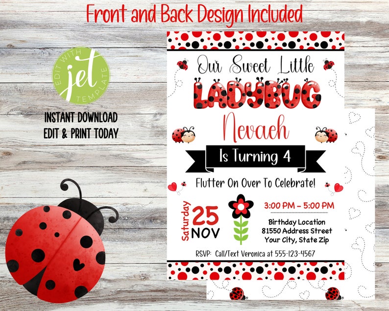 Editable Ladybug Invitation Ladybug Birthday Invitation Our - Etsy