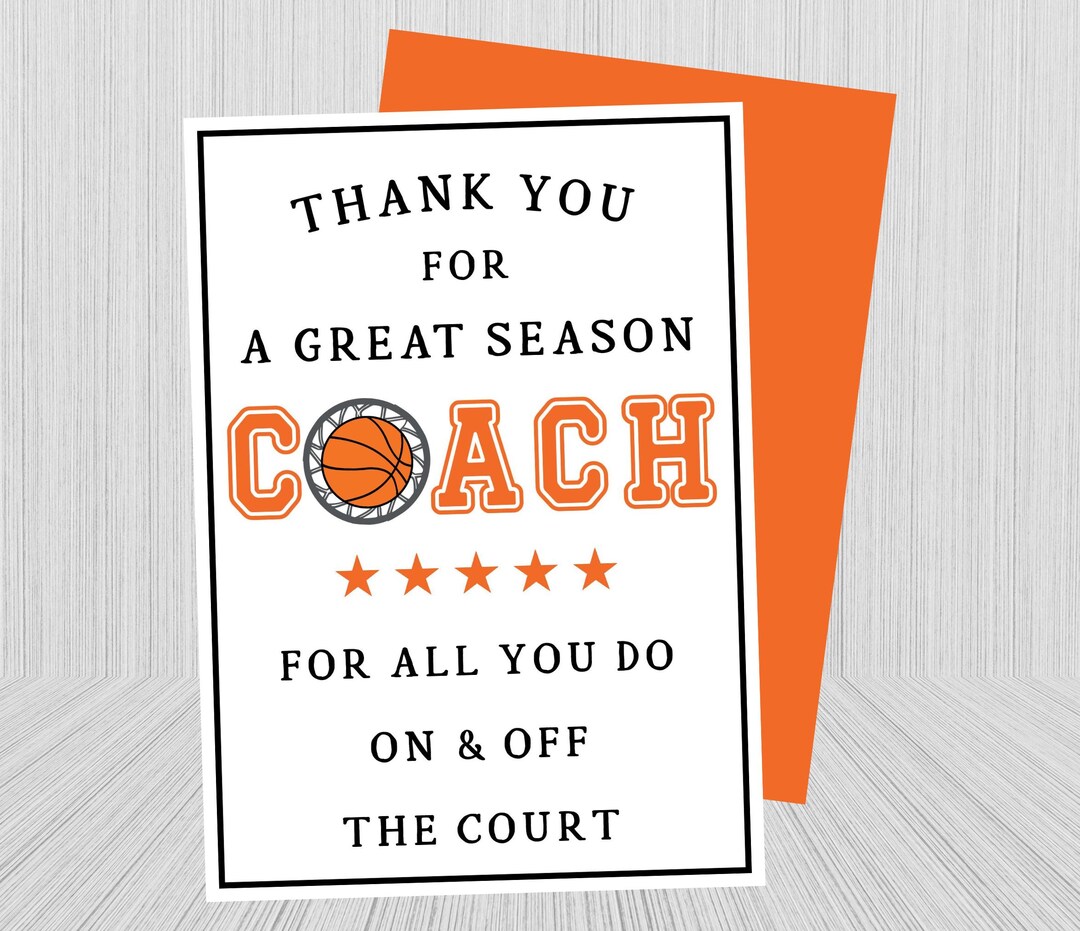 Printable Basketball Coach Thank You Card, Thank You for Basketball ...