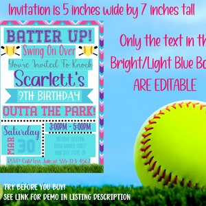 Editable Softball Invitation, Softball Birthday Invitation, Softball ...