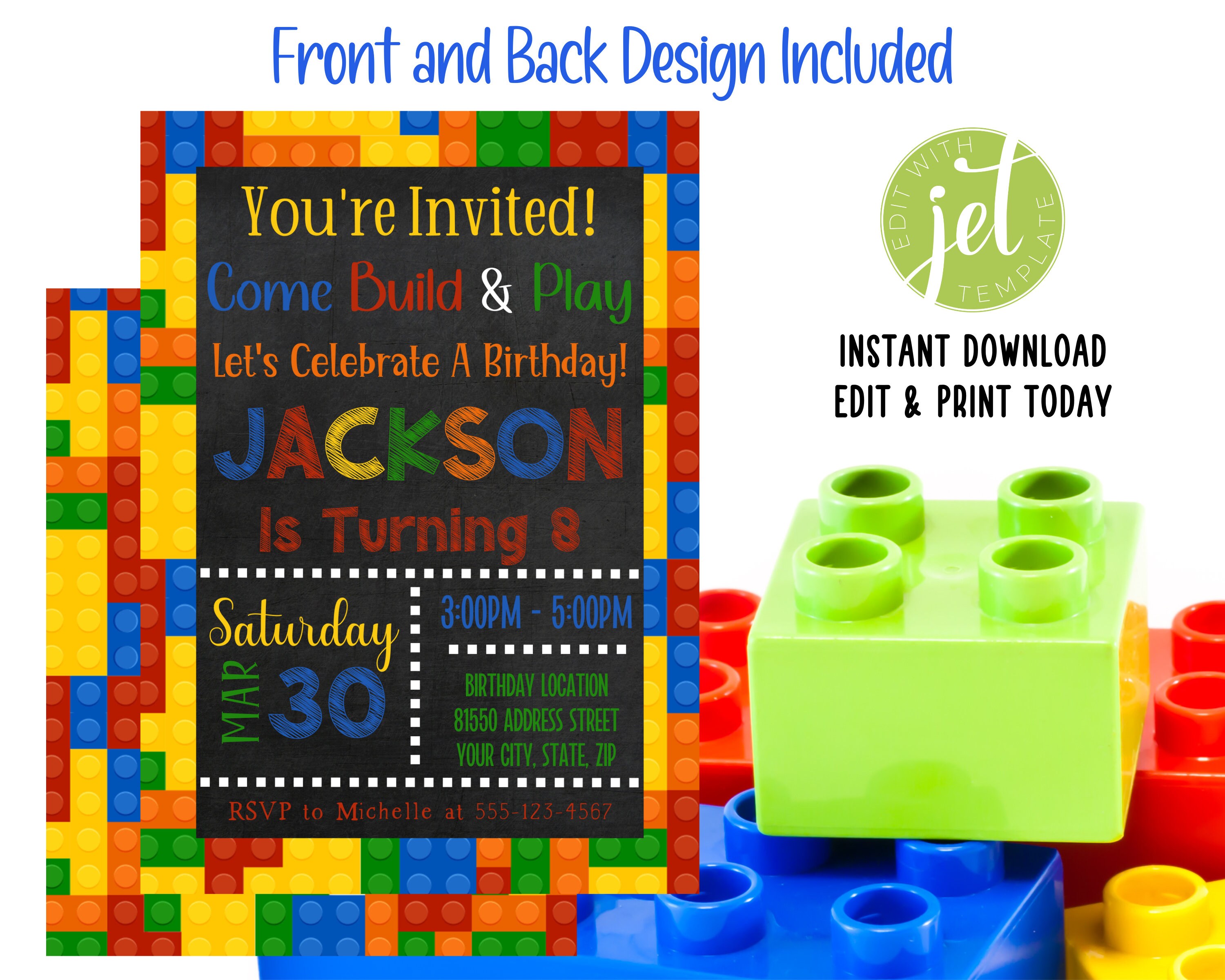 Editable Building Block Invitation, Building Block Birthday Invitation ...