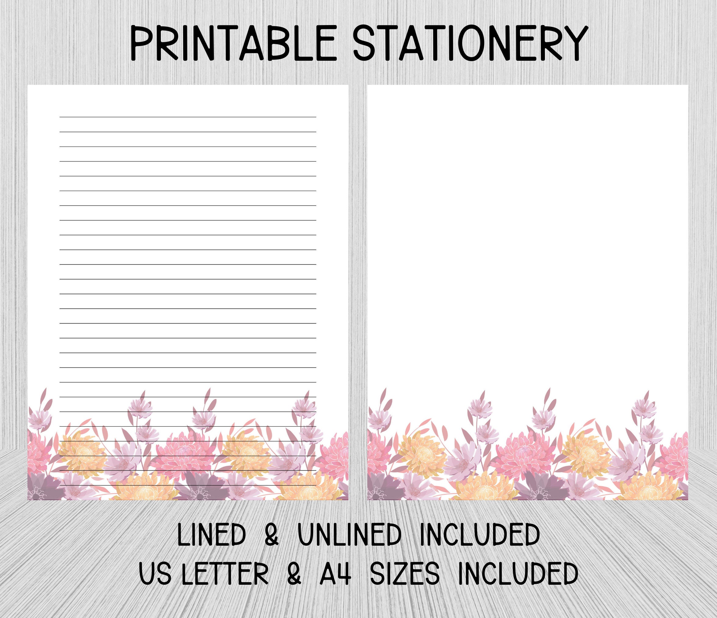 Printable Floral Stationery, Printable Writing Paper, Stationery Paper ...
