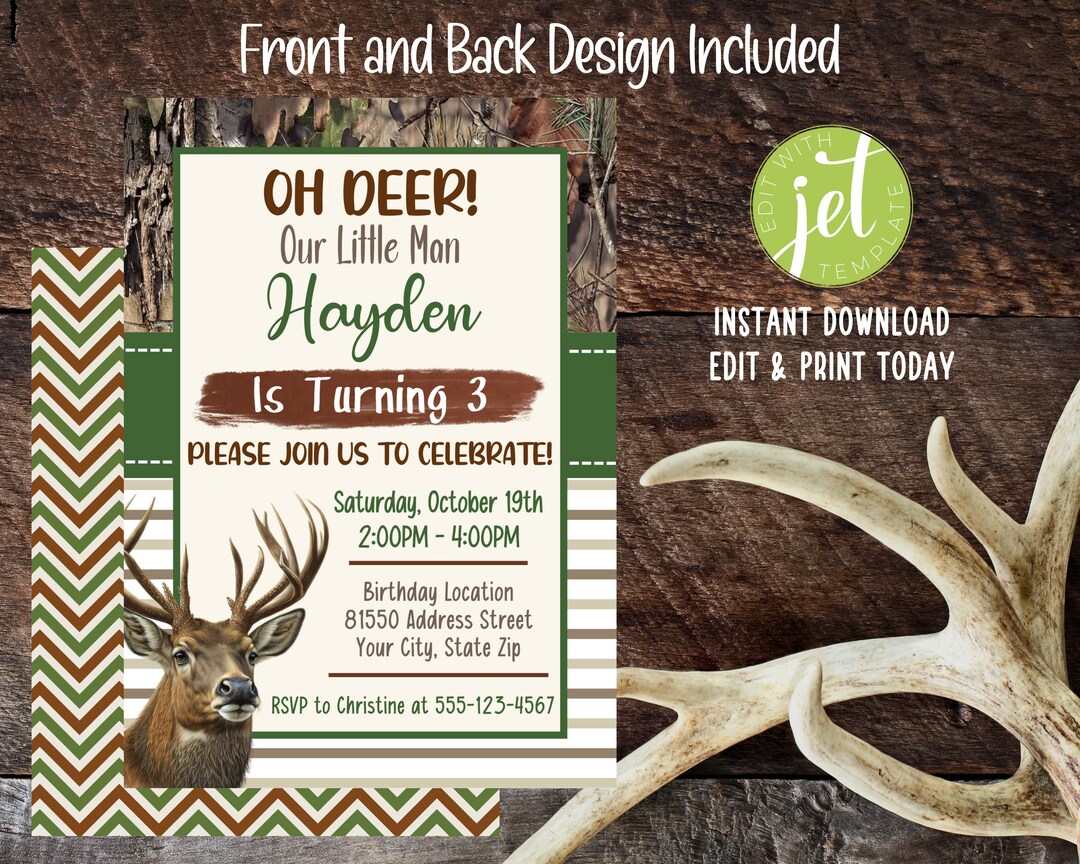 Editable Hunting Birthday Invitation, Camo Birthday Invitation, Deer ...