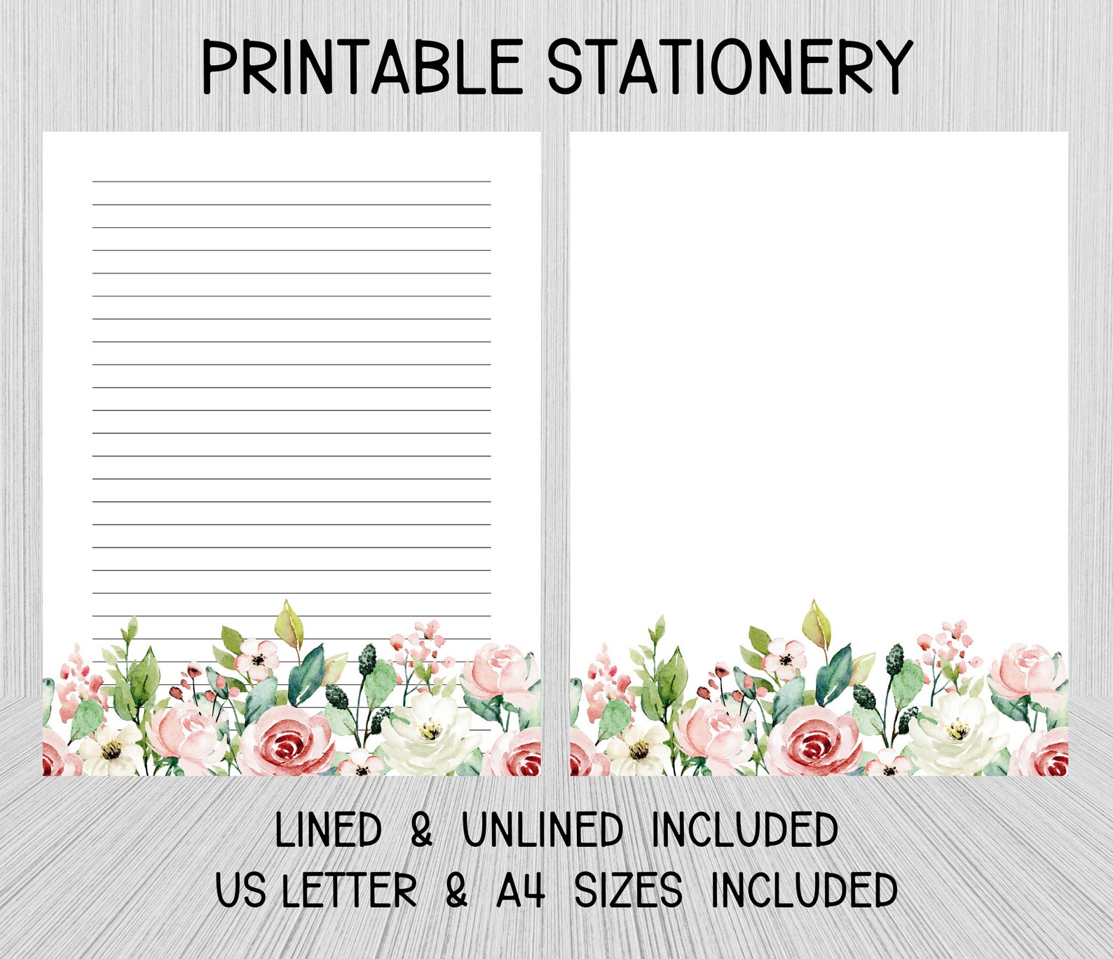 Printable Floral Stationery, Printable Writing Paper, Stationery Paper ...
