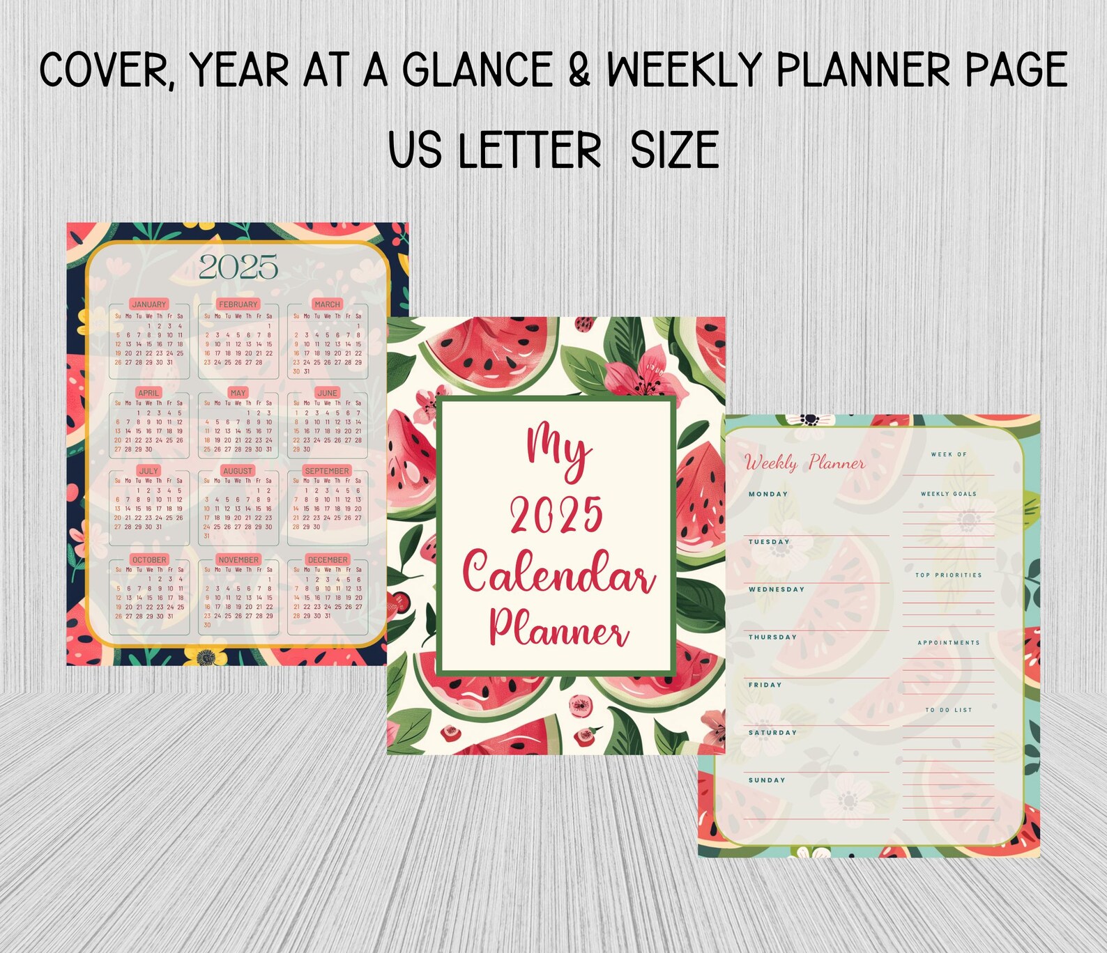 Watermelon Calendar, 2025 Calendar Planner, Monthly Planner, Digital ...