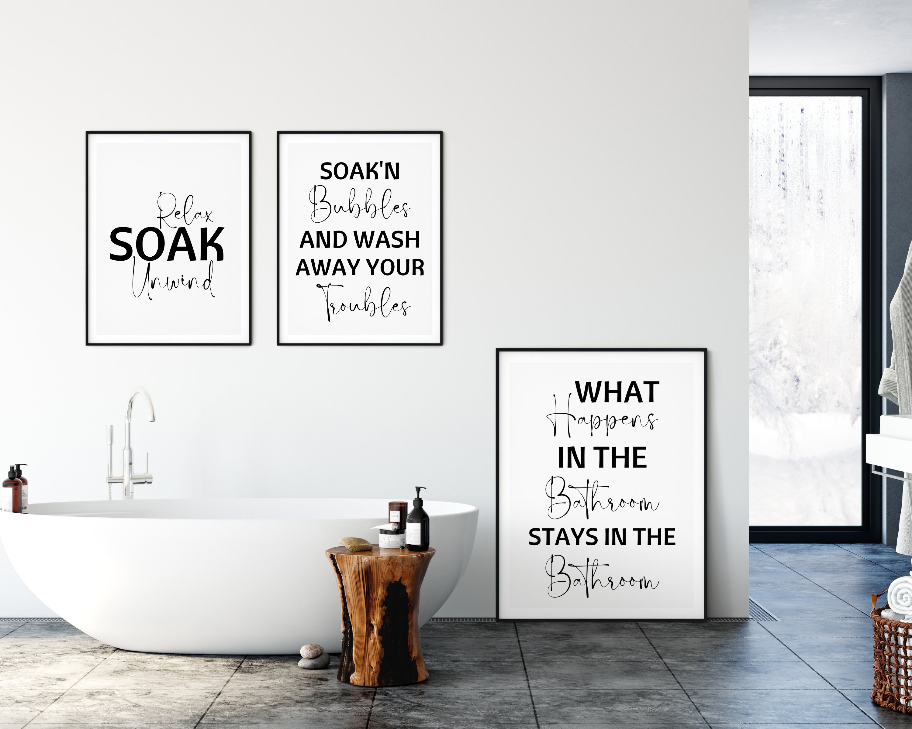 Set of 48 Bathroom Prints, Funny Bathroom Wall Posters, Minimalist ...
