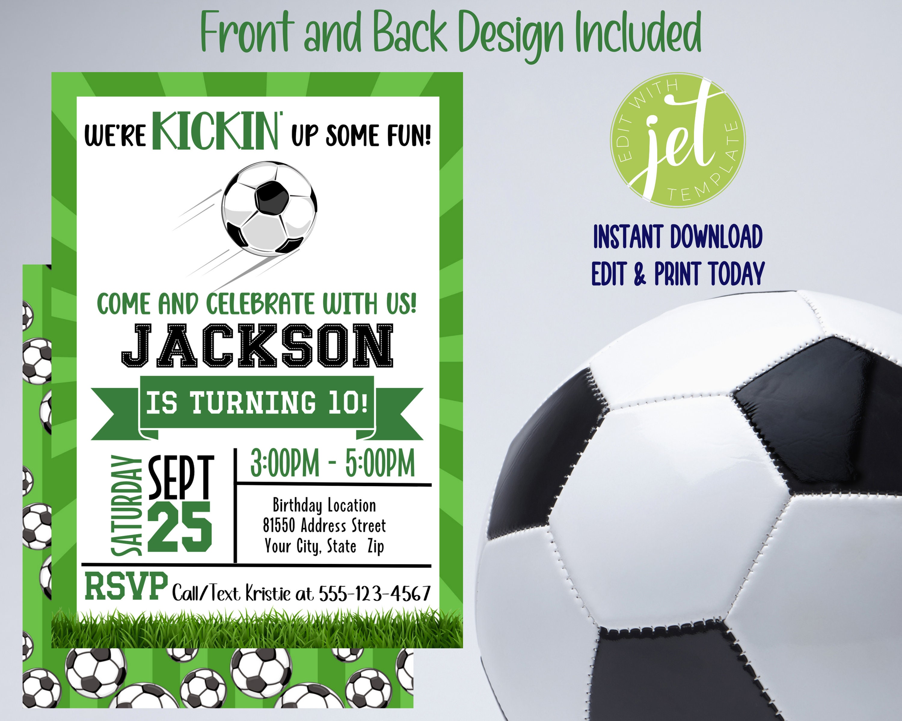 Editable Soccer Invitation, Soccer Birthday Invitation, Soccer ...
