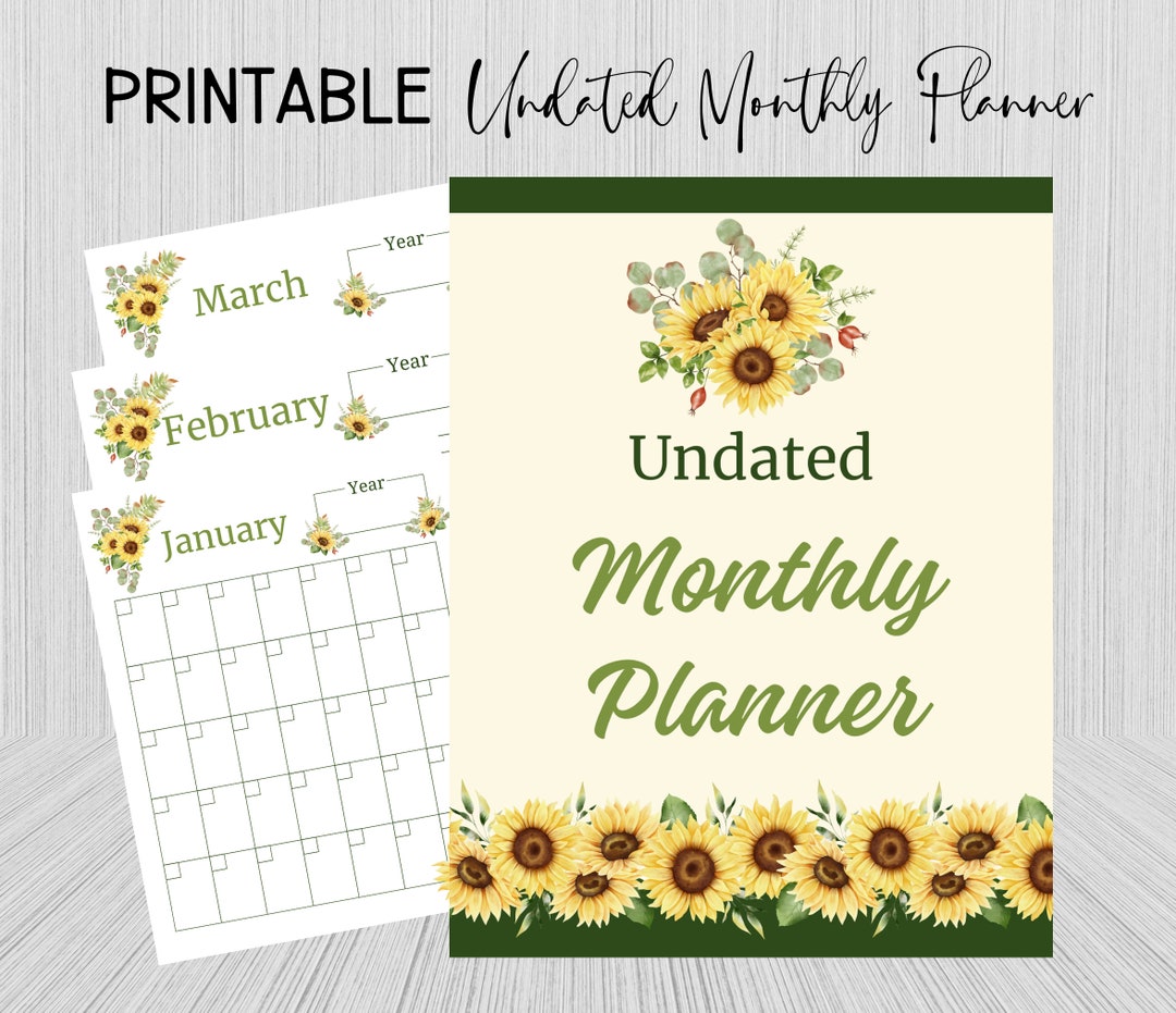 Sunflower Undated Monthly Planner, Digital Planner, Printable Planner ...