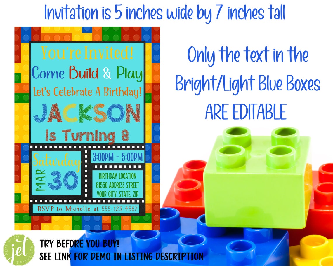 Editable Building Block Invitation, Building Block Birthday Invitation ...