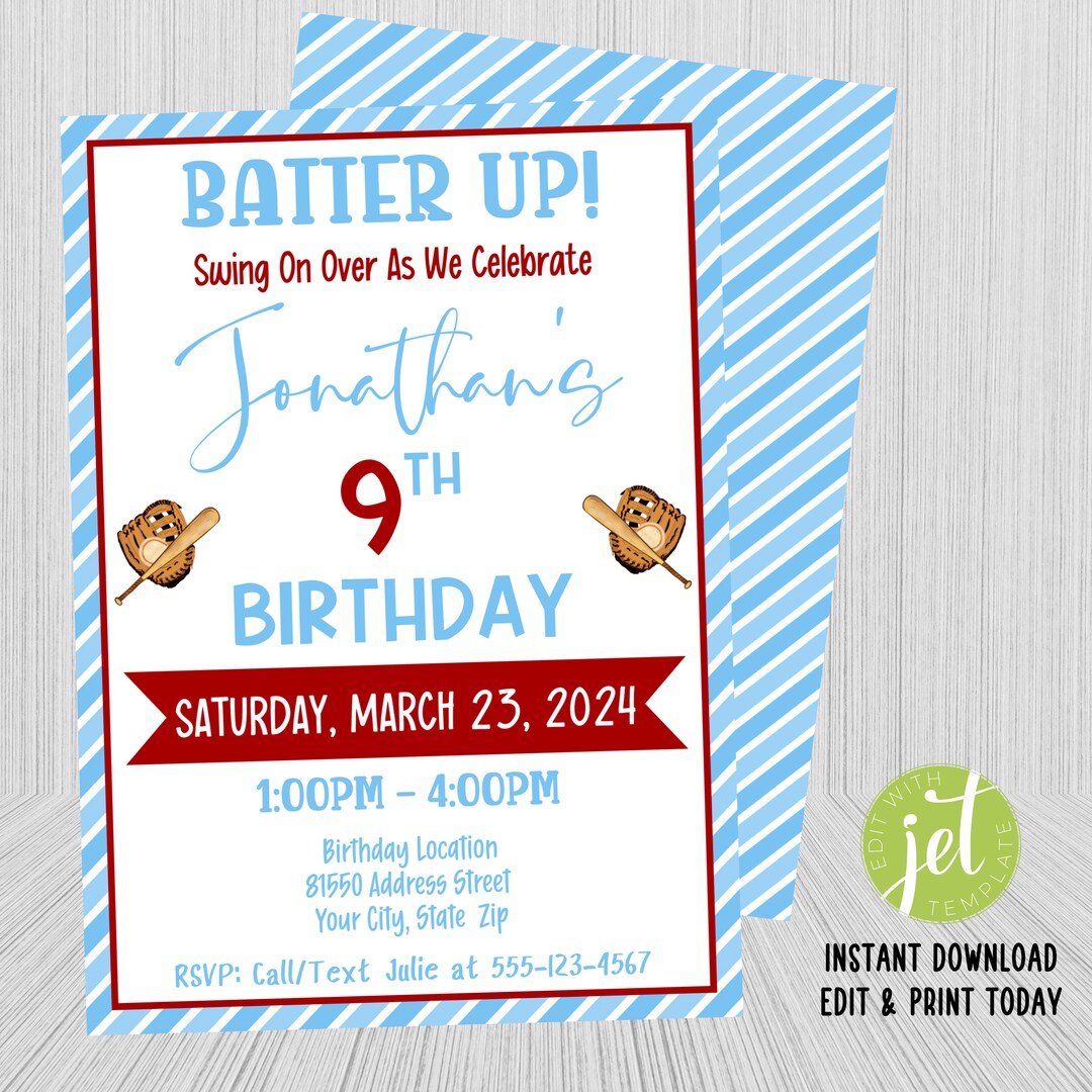 Editable Baseball Invitation, Baseball Birthday Invitation, Baseball ...